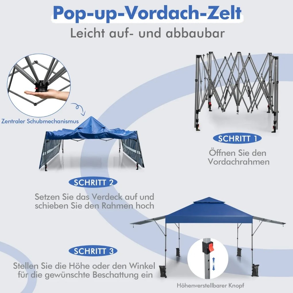 Costway Sun Shade Tent Pop-up Canopy Stan 300 × 537 × 270-290 cm, modrý
