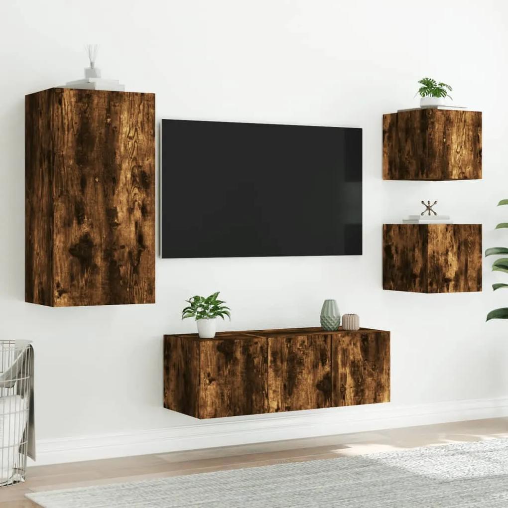 5dílná obývací stěna s LED kouřový dub kompozitní dřevo - Default Title