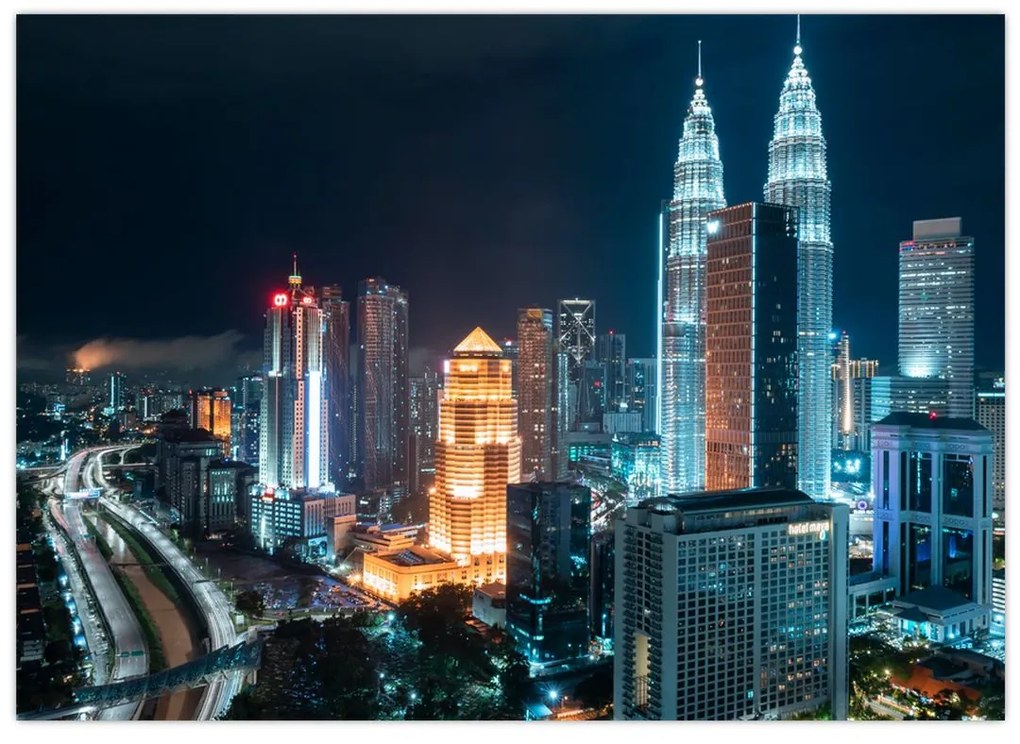 Skleněný obraz - Noc v Kuala Lumpur (70x50 cm)