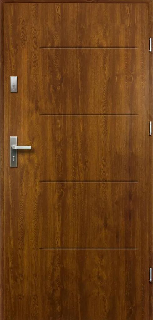 Vchodové dveře Tytan, 80 P, rozměr vč. zárubně: 900 × 2070 mm, ocel, pravé, dub zlatý, plné