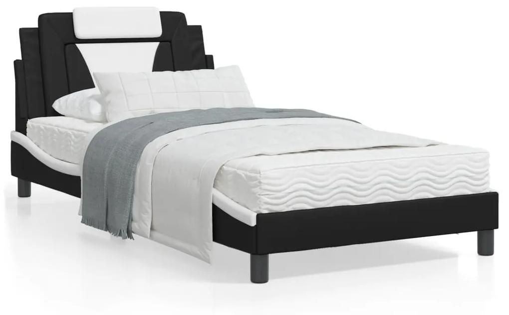 Rám postele s LED osvětlením černý a bílý 100x200 cm umělá kůže,  3214006