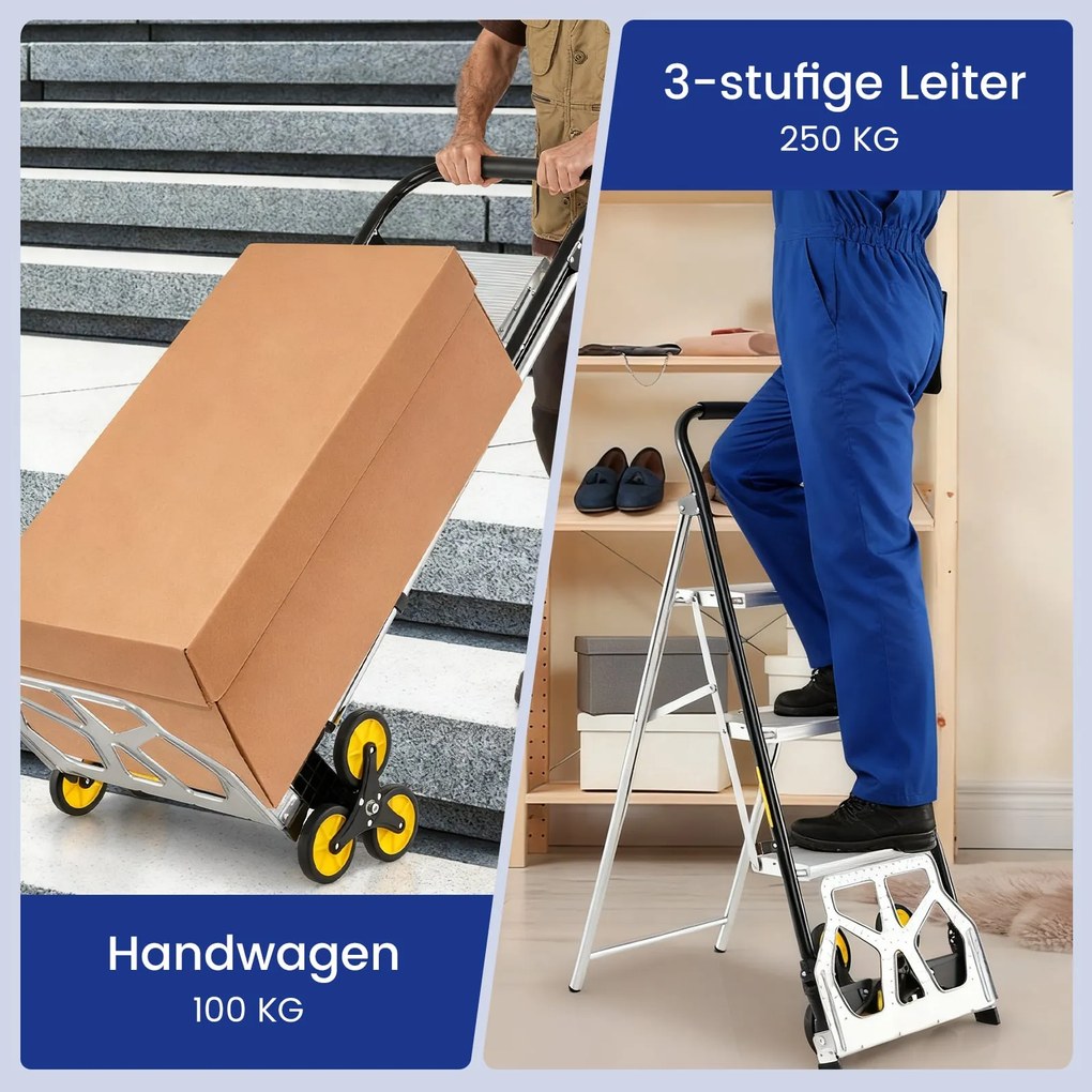 Costway 2-in-1 Skládací vozík a žebřík hliníková 3-stupňová stolička