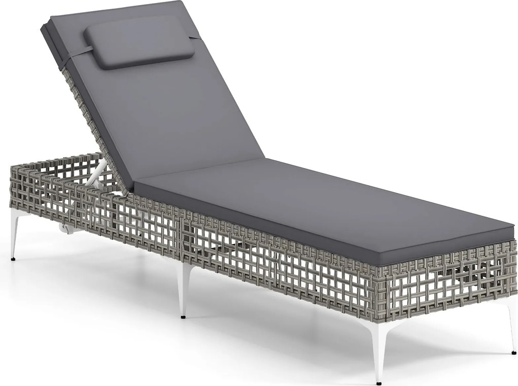 Costway Ratanové opalovací lehátko zahradní lehátko s polštářem a opěrkou hlavy
