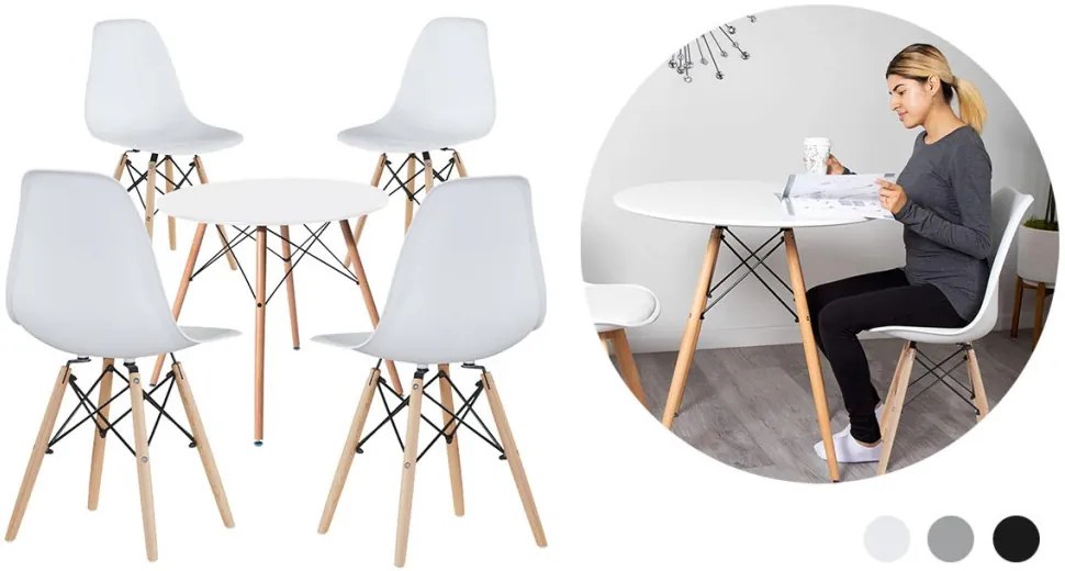 4 ks moderních jídelních židlí se stolem, více barev - bílá