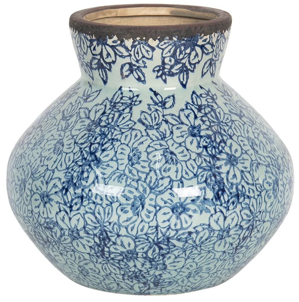 Keramická váza s modrými kvítky ve vintage stylu Bleues – Ø 18*16 cm
