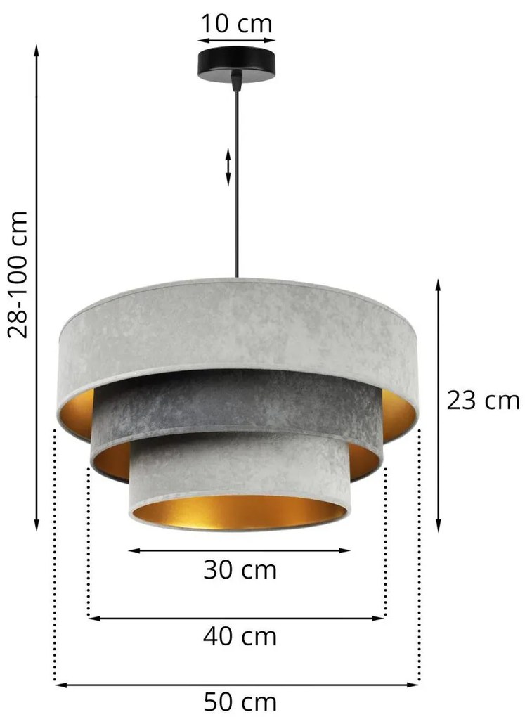 Závěsné svítidlo Mediolan, 1x světle šedé/šedé/zlaté textilní stínítko (výběr ze 2 barev konstrukce)