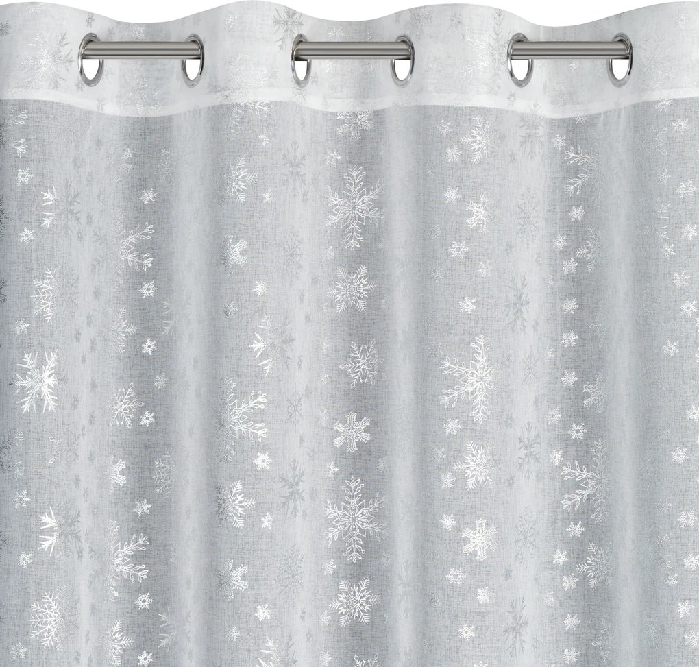 VÁNOČNÍ ZÁCLONA NA KROUŽCÍCH SNOW 140X250 CM VZOROVANÁ