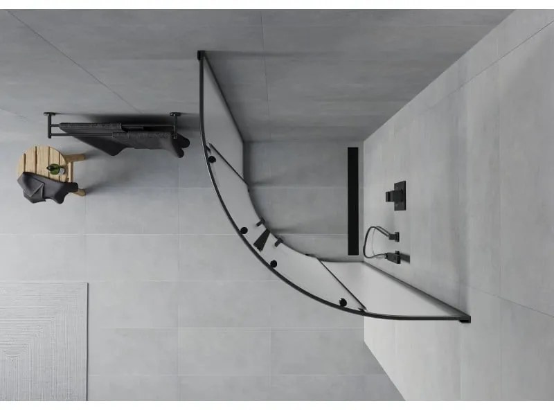 Mexen Rio půlkruhový sprchový kout 70 x 70 cm, Vzor jinovatky, Černá - 863-070-070-70-30