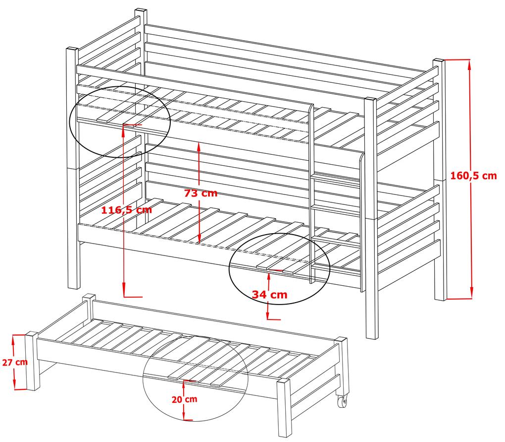 Dětská postel 90 cm TORI (s roštem a úl. prostorem) (borovice). 1013272
