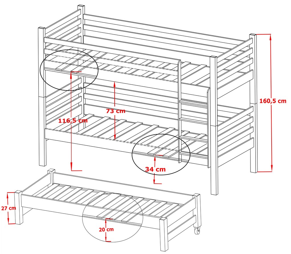 Dětská postel 90 cm TORI (s roštem a úl. prostorem) (borovice). 1013328