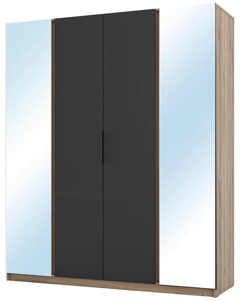 Šatní skříň KAJA 2LU 2F | 200 cm | se zrcadly | VYSOKÁ | evoke/černá
