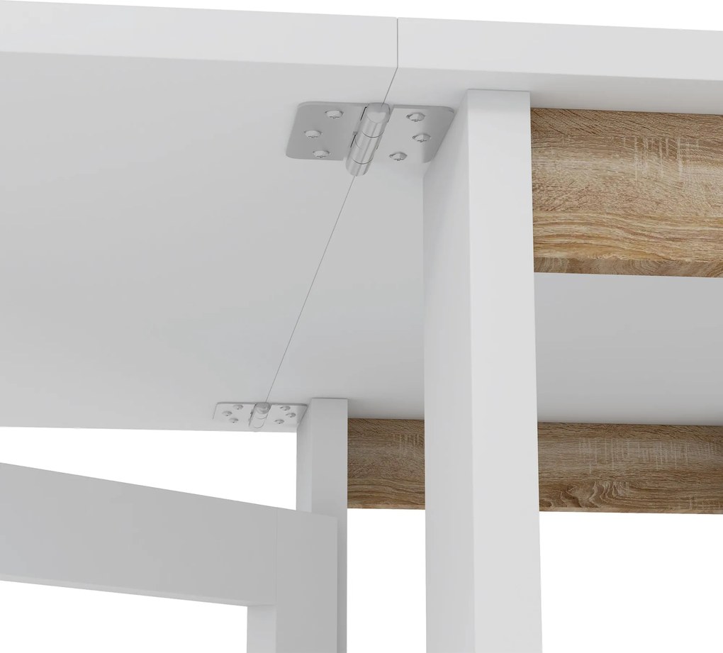 HOMCOM Skládací Stůl s Odepínacími Křídly – Jídelní Stůl Skládací Kuchyňský Stůl s 2 Kolíky a Policemi Moderní Styl 120x60x75 cm Bílá