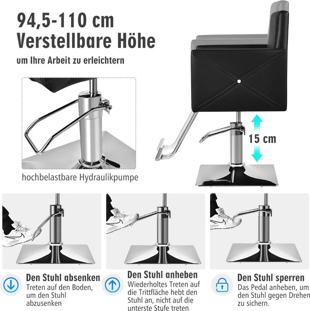 Costway Kadeřnické křeslo výškově nastavitelné kadeřnické křeslo s hydraulickou