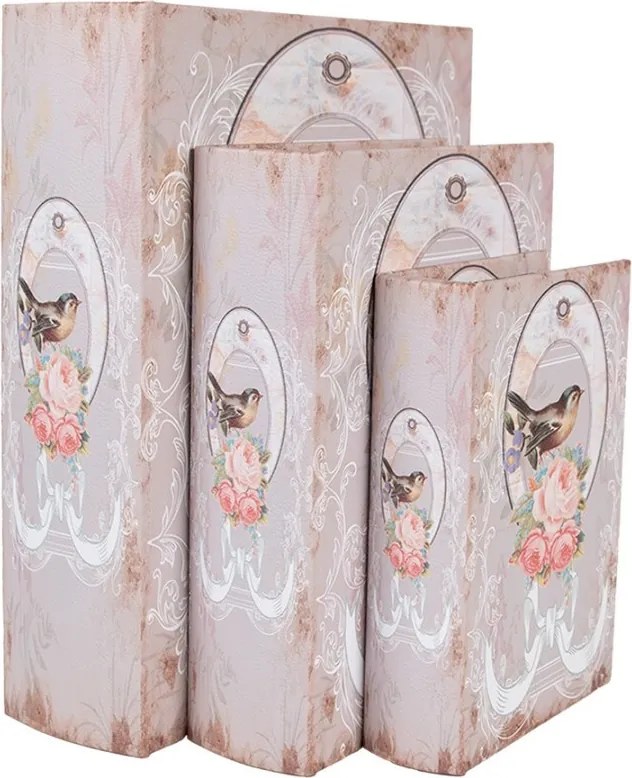 3ks úložný box ve tvaru knihy s ptáčky Bird - 27*22*7 / 22*17*6 / 17*12*4 cm