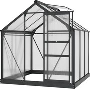 Zahradní skleník Outsunny z polykarbonátu 3,65 m² hliníkový skleník pro zahradu 190 x 192 x 201 cm odolný vůči UV záření, se zpevněným základem, okape