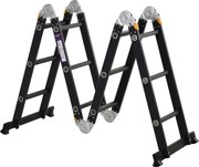 DURHAND Multifunkční skládací žebřík 5 v 1 přenosný s 2 platformami protiskluzové nohy hliníkové závěsy 150 kg 370x61x11 cm Černá | Aosom