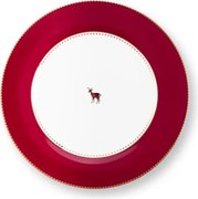 Pip Studio Love Birds talíř s jelenem 26,5cm, tmavě červený (talíř s jelenem na hlavní chod)