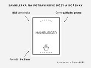 HAMBURGER - omyvatelná samolepka na kořenky, výběr rozměrů Ø 5 cm / 5 x 5 cm / 6 x 8 cm | DomaLEP tvar: OBDÉLNÍK, barva: BÍLÁ - ČERNÉ písmo, velikost: š. 6 cm x v. 8 cm – základní písmo