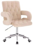 LuxuryForm DESIGN Židle BOSTON VELUR na stříbrné podstavě s kolečky - krémová