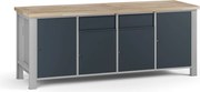 Dílenský pracovní stůl G7, buková spárovka, 2100 x 685 x 840 mm, 4x skříňka, 2 zásuvky, grafit