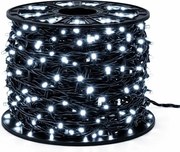 Easy Fix LED světelný řetěz, 100 m, venkovní ledově bílá s FLASH, 600 diod, černý kabel, IP67, cívka