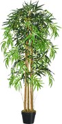 Umělý bambus Outsunny 150cm se květináčem - realistická dekorativní syntetická rostlina pro domov, zahradu, kancelář Ø18x150 cm Zelená | Aosom