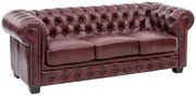 furniture-nabytek.cz - Třímístná pohovka Chesterfield z pravé kůže, červená – 200×90×72 cm