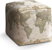 Sablio Taburet Cube Mapa světa - 50x50x50 cm