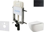 kielle Genesis New - Set předstěnové instalace, klozetu Gaia, Rimless, sedátka softclose a tlačítka Gemini New II, matná černá 30528SZ15