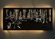 Li-Go "Jelen a myslivec" světelný obraz s baterií 110x50cm varianta ovládání: manuál/pohybové čidlo, provedení povrchu: dub světlý