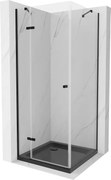 Mexen Roma, sprchový kout s 1-křídlými dveřmi 80 (dveře) x 80 (stěna) cm, 6mm čiré sklo, černý profil, slim sprchová vanička 5cm černá s černým sifonem, 854-080-080-70-00-4070B