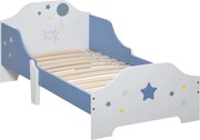 Dětská postel HOMCOM, nízká postel pro děti od 3 do 6 let, 143 x 74 cm, design hvězdy, včetně latě, do dětského pokoje, modro-bílá | Aosom