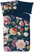 Tmavě modré povlečení na jednolůžko/prodloužené z bavlněného saténu 140x220 cm Fiori – Descanso