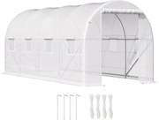 Zahradní tunelová skleník Outsunny s 8 okny a rolovacími dveřmi, kovový rám a polyethylenový kryt, 5x2x2m, bílý | Aosom