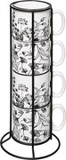 Keramické šálky na stojanu FLORAL, 240 ml, 4 ks