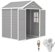Outsunny zahradní nářaďový sklad 2,4m², voděodolný zahradní domek s pultovou střechou, 182x151x219/181 cm, nářaďový sklad s uzamykatelnými dveřmi, okn