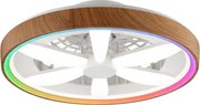Brilliant G80935/76  Stmívatelné LED svítidlo GAIANO dekor DŘEVO &amp; reverzní VENTILÁTOR LED RGB