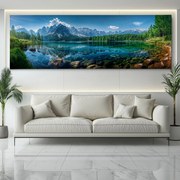 Obraz na plátně - Malý ráj u horského jezera FeelHappy.cz Velikost obrazu (šířka x výška): 300 x 100 cm