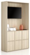 Kancelářská skříň FRAME, 6x dveře, prostor pro TV, 1299 x 450 x 2162 mm, PUSH-lock, dub přírodní