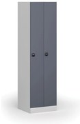 Zúžená kovová šatní skříňka S1, 2 oddíly, 1850 x 500 x 500 mm, RFID zámek, tmavě šedé dveře