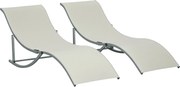 Outsunny Sada 2 Zahradních Lehátka Látková Lehátka Relaxační Křesla Ergonomická Hliníková Texteline Béžová 165 x 61 x 63 cm | Aosom