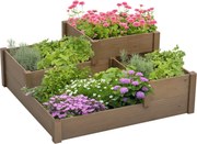 Zvýšený záhon Outsunny s 3 úrovněmi, květinová bedna pro bylinky na terase a balkoně, jedlové dřevo, hnědá, 122 x 122 x 51 cm | Aosom