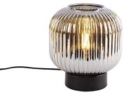 Stolní lampa Art Deco černá s kouřovým sklem - Karel