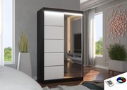 ADRK Šatní zrcadlová skříň posuvná s LED osvětlením NICEA B-W 120 L, bílá/černá