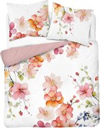 Detexpol Bavlněné povlečení 220x200 bílé a růžové oboustranné s pastelovými květy – 5837 A – Celoroční sada ložního prádla Floral Elegance