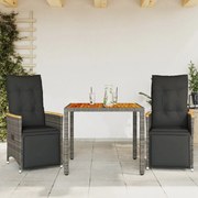 3dílný zahradní bistro set s poduškami šedý polyratan 3276967
