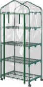 Fóliový skleník Outsunny s rolí, skleník se 4 policemi, fóliový skleník s ocelovým rámem, pro zahradu, balkon 69 x 50 x 165 cm, zelený