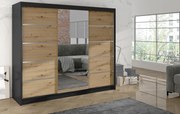 FALCO Šatní skříň s posuvnými dveřmi Debora VI 200 Odstín: Černá/dub artisan