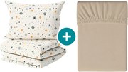 Sada krepového povlečení ASTORIA POLY krémové + prostěradlo Jersey 90 x 200 cm cappuccino, jednolůžko
