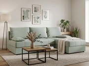 Rozkládací oboustranná sedací souprava do L VENORIA SLIM 200x143 cm, světle zelená + 2 polštářky ZDARMA